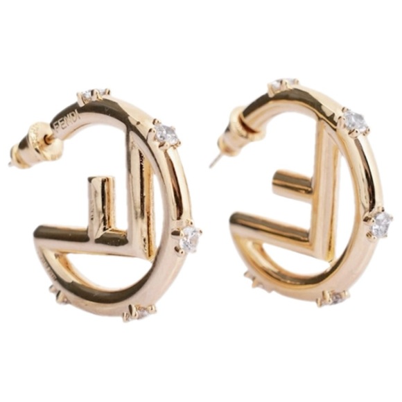 Fendi | Jewelry | Fendi F Is Fendi Hoop With Crystal Earrings | Poshmark